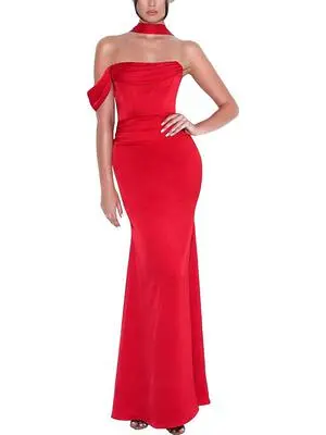 MISS CIRCLE NEW YORK Ivona Halter Neck Corset Gown - Red