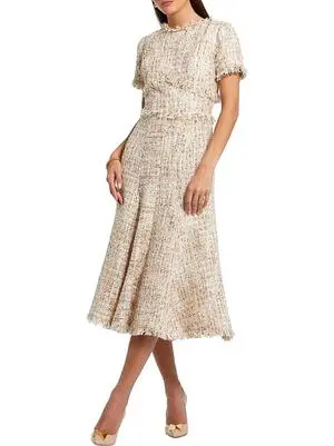 Mac Duggal Boucle A-line Midi Dress - Blush