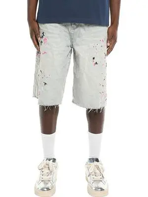 PURPLE BRAND Splatter Embroidery Denim Shorts - Light Indigo