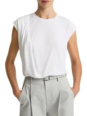 Vince Round Neck Drape Top - Optic White