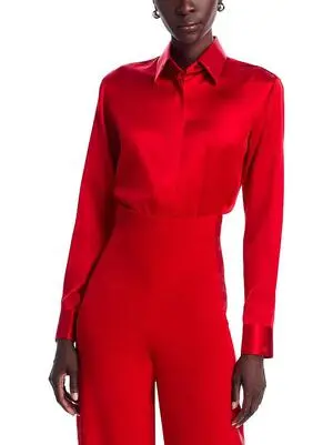 SERGIO HUDSON Button Front Silk Blouse - Red