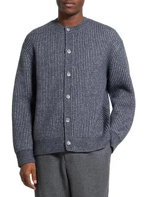 Theory Wool Cotton Button Sweater - Grey Melange