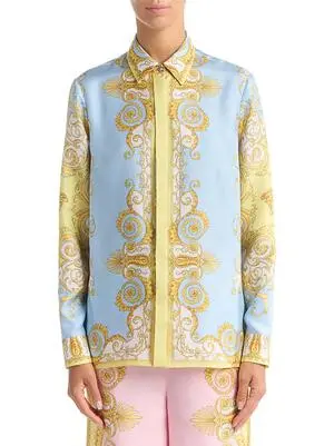 Versace Silk Twill Printed Shirt - Pale Yellow/pastel Blue