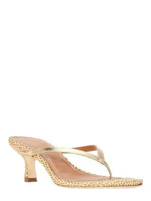 Staud Freja Thong Kitten Heel Sandals Gold Natural