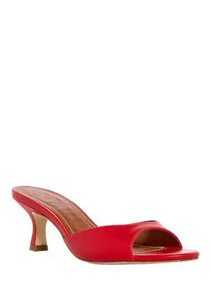 Staud Brigitte Leather Slide Sandals Red Rose