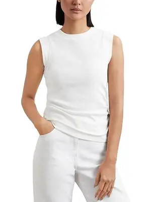 REISS Trudy Ruched Sleeveless Top White