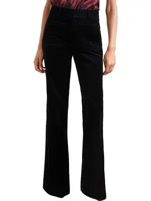 REISS Petite Myrtle Velvet Flare Trousers - Black