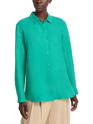 Eileen Fisher Linen Classic Collar Long Shirt - Sea Star