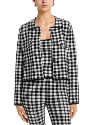 Aqua Gingham Knit Jacket - Black/white