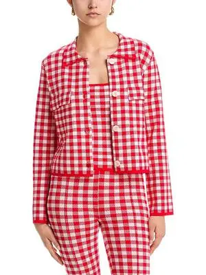 Aqua Gingham Knit Jacket - Red/white