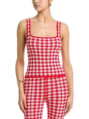 Aqua Gingham Knit Top - Red/white
