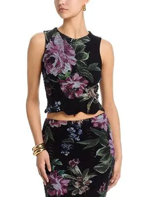 Aqua Floral Knit Tank Top - Black Multi