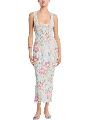 Aqua Floral Sweater Knit Tank Midi Dress - Blue Multi