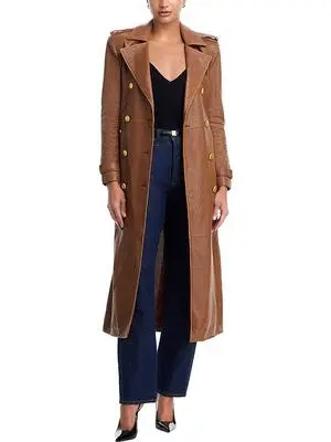 L'Agence Baylee Leather Trench Coat - Soft Cognac