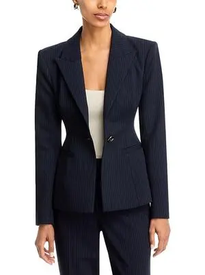 L'Agence Therese Cinched Waist Blazer - Midnight/ivory Pinstripe