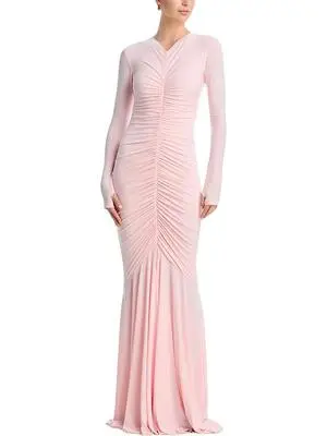 Norma Kamali Shirred Front Fishtail Gown - Ballet Pink