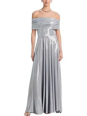 Norma Kamali Cowlneck Flared Gown - Silver