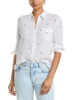 Rails Charli Embroidered Button-front Shirt - Bluebell Carnations