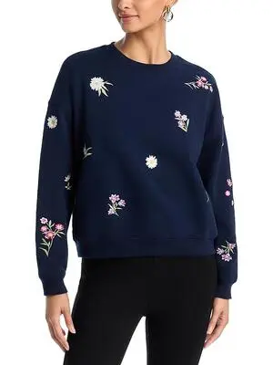 Aqua Flower Embroidered Sweatshirt - Navy