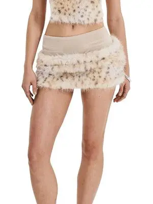 MISS CIRCLE Sariah Suede Cheetah Micro Skirt - Tan