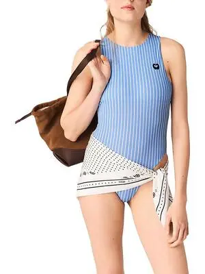 Maje Striped Bodysuit - Blue White Stripes