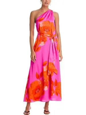 Aqua One-shoulder Maxi Dress - Pink/orange
