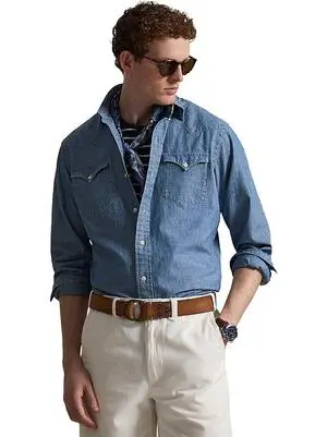 Polo Ralph Lauren Classic Fit Chambray Western Shirt - Blue
