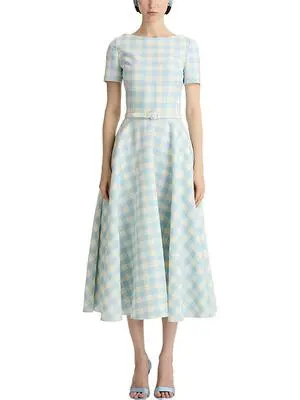 Oscar De La Renta Short Sleeve Gingham Dress - Ice/white
