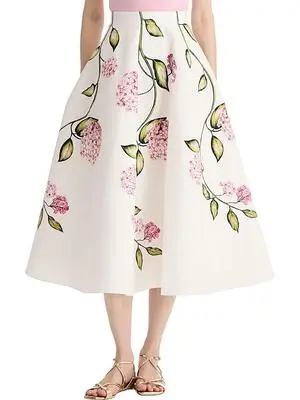 Oscar De La Renta Floral Poplin Skirt - Pink/white