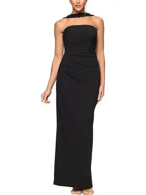 Aqua Long Scuba Halter Gown - Black