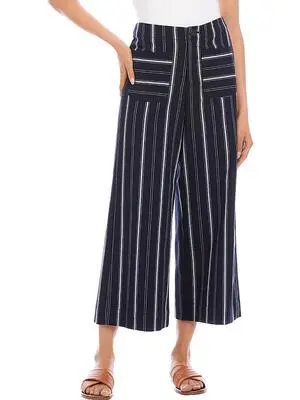 Karen Kane Cropped Wide Leg Pants - Navy Light Blue