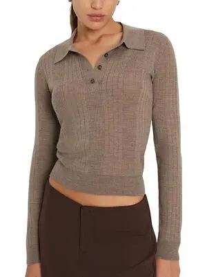 REFORMATION Hermia Merino Polo - Oatmeal