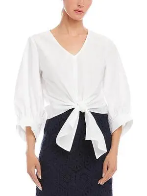 Karen Kane Blouson Sleeve Tie Front Top - Off White