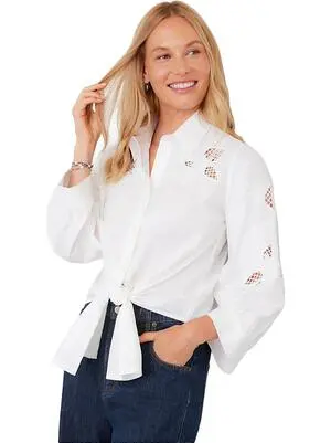 Karen Kane Embroidered Tie-front Blouse - Off White