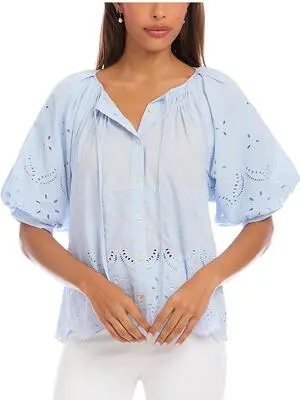 Karen Kane Puff Sleeve Embroidered Top - Blue