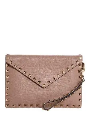 Valentino Garavani Rockstud Leather Envelope Pouch - Poudre