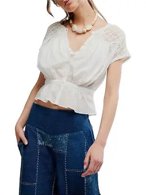Free People Gemma Embroidered Top - Clean Ivory