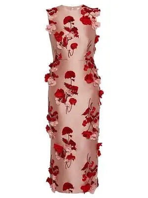 Erdem Floral Embroidered Mikado Midi Dress - Blush