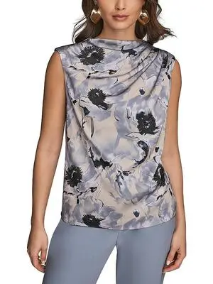 Donna Karan New York Gathered Shoulder Sleeveless Blouse - Vapor/ Tempest