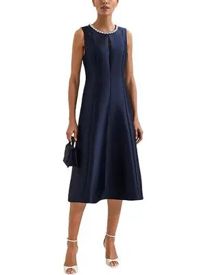 PHASE EIGHT Judy Satin Jeweled Dress - Navy