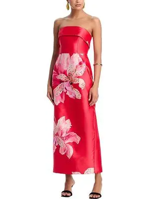 MILLY Ciara Printed Faille Dress - Lipstick