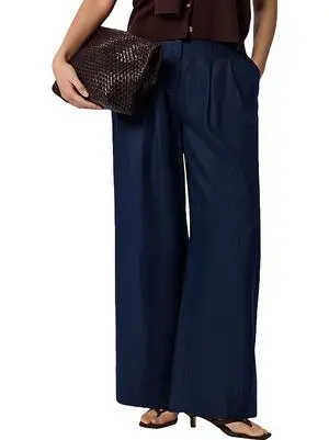 Whistles Wide-leg Hopsack Trousers - Navy