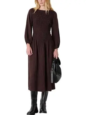 Whistles Checked Shirred Dress - Brown/multi
