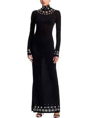 Rabanne Grommet Mock Neck Gown - Black
