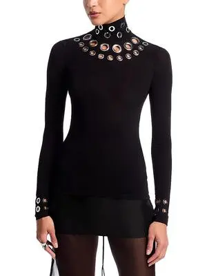 Rabanne Embellished Mock Neck Top - Black
