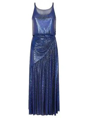Rabanne Draped Pleated Chainmail Mesh Dress - Blue