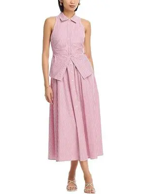 Tanya Taylor Hannah Striped Tie Back Dress - Vintage Rose/optic White