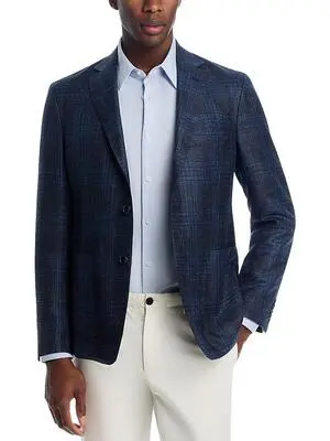 Bloomingdale'S Plaid Sport Coat Wool Silk And Linen Regular Fit - Navy