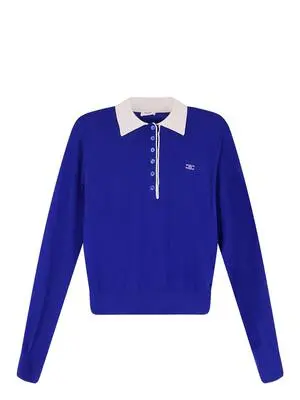 Celine Cashmere And Silk Polo Shirt With Logo Embroidery - Blue
