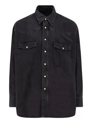 STUDIO NICHOLSON Black Denim Shirt With Enamelled Buttons